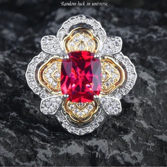 Jewelry | Ruby Red Silver Gold Cz Adjustable Ring | Poshmark